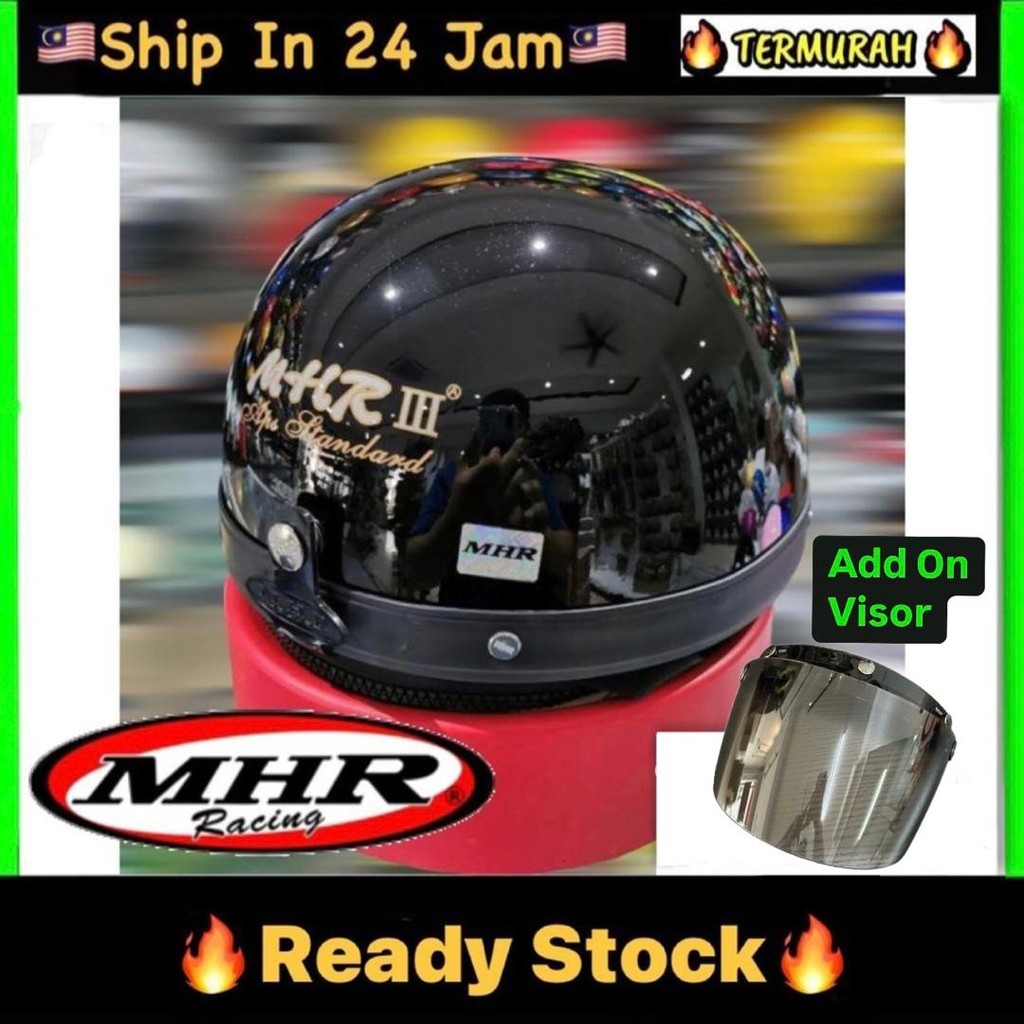 100% Original MHR III Steng Kura Kura Half Cut Helmet BOGO VISOR TINTED BLACK HELMET TOPI ...