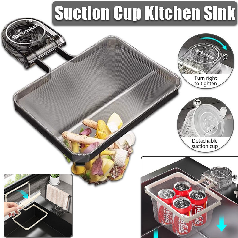 Suction Cup Kitchen Sink Strainer Drainage Rack With Filter Net Movable Sink Filter Rack ...