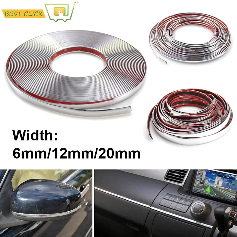 6/12/20mm Car Chrome Trim Piece Strips Headlight Taillight Cover Door ...