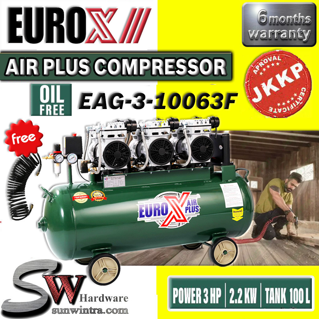 EUROX AIR PLUS AIR COMPRESSOR 3HP/2.2KW 100Litre 8bar/115psi Double piston EAG-3-10063F - Heavy ...