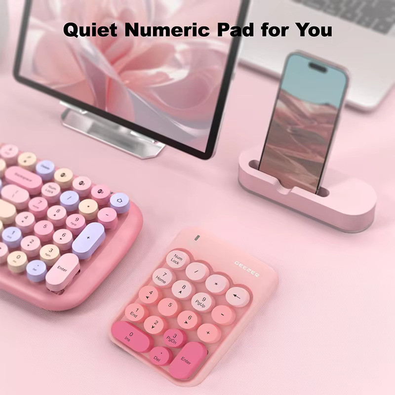 BOW USB 2.4G Wireless Number Keypad 18 Keys Retro Round Keycaps Colors Number Keyboard for PC ...