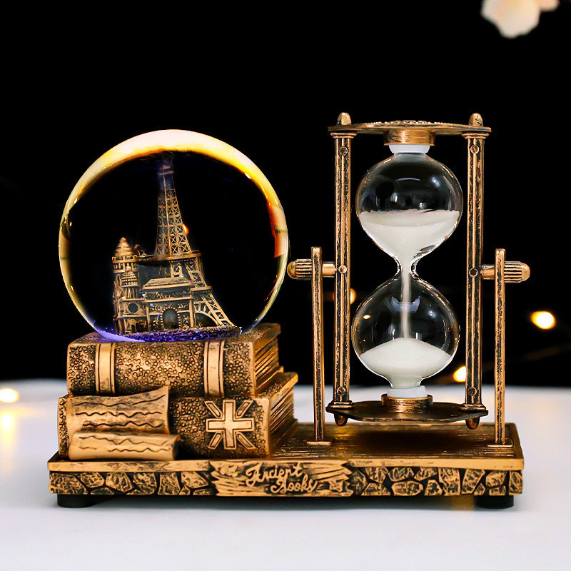 Retro Music Tower Crystal Ball Hourglass Ornaments Creative Office Desk ...
