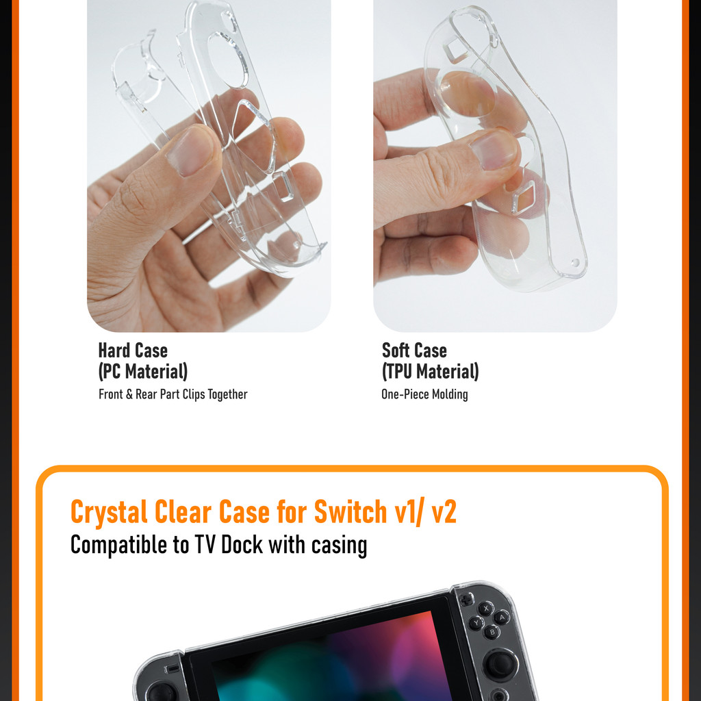 Nintendo Switch V1/V2 Transparent Crystal Clean Dockable Protective ...