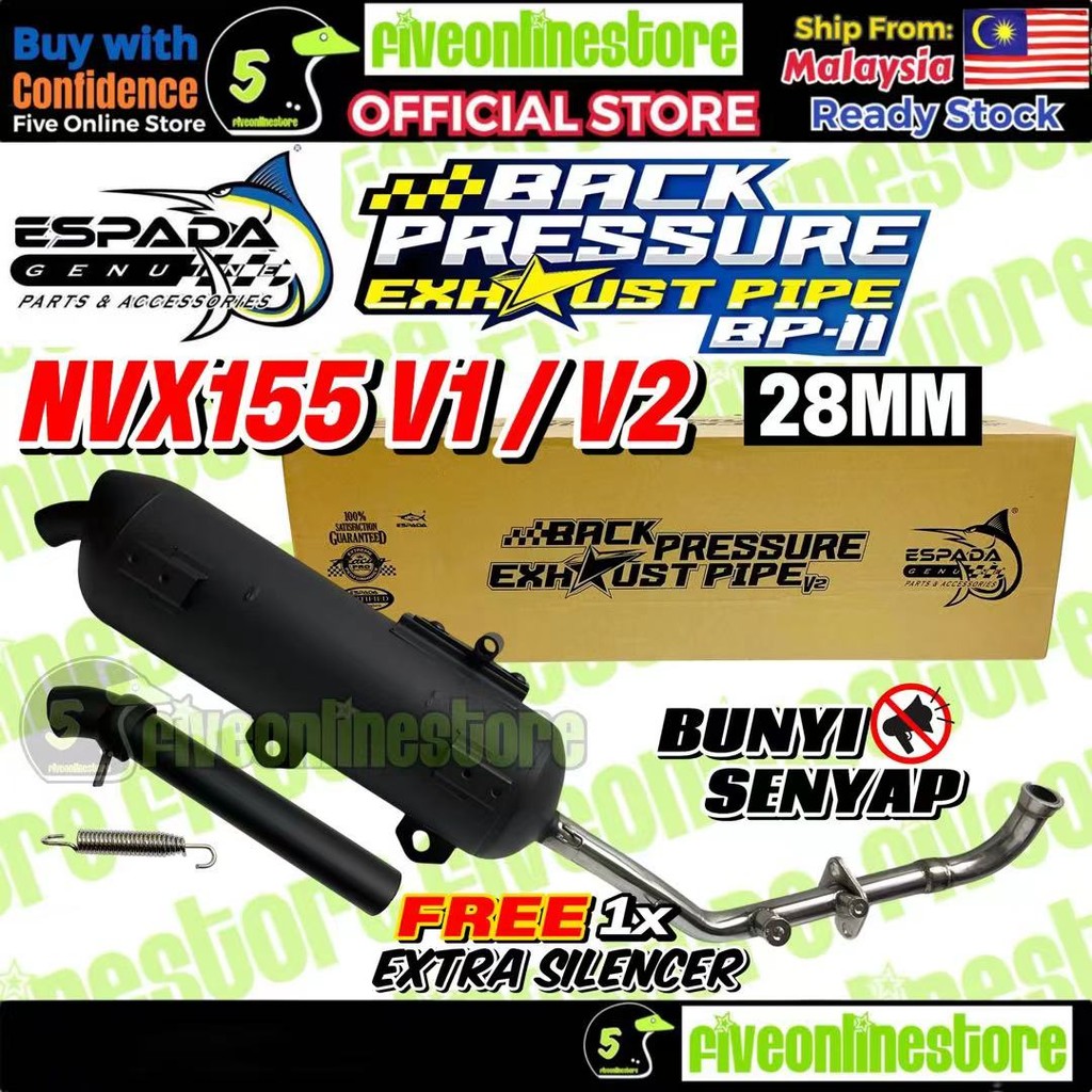 ESPADA Back Pressure BP-II Yamaha NVX155 V1 V2 NVX 155 Racing Exhaust Pipe 28MM Cutting Standard ...