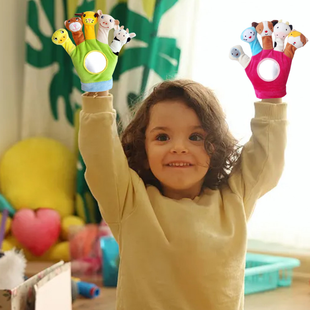 5 Finger Plush Hand Puppet Glove Soft Baby Plush Animals Finger Puppet ...
