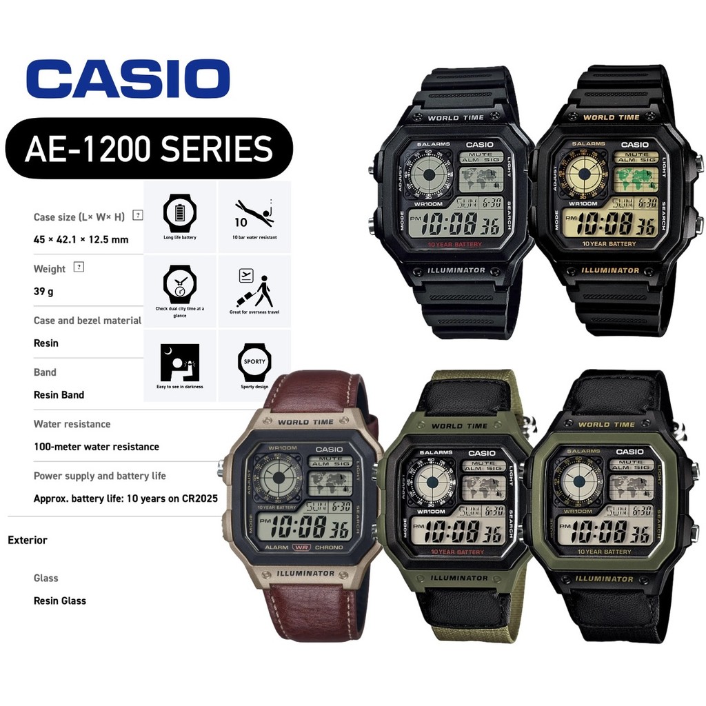 [ OFFICIAL CASIO WARRANTY ] CASIO AE-1200WH / AE-1200WHB / AE-1500WHL SERIES DIGITAL MEN WATCH ...