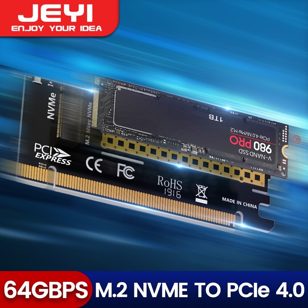 JEYI M.2 NVME to PCIE X16 Adapter, 2280/60/42/30 NVMe SSD to PCIe 4.0 3.0 GEN4 64Gbps Expansion ...