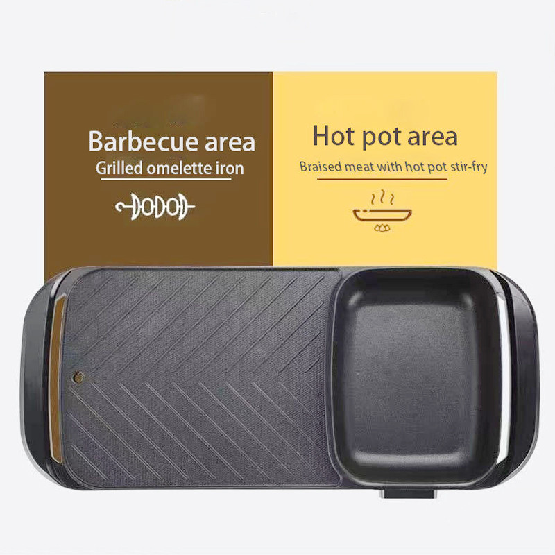 Electric 2 In 1 BBQ Grill Steamboat Pot Non Stick Coating Grilled Pan ...