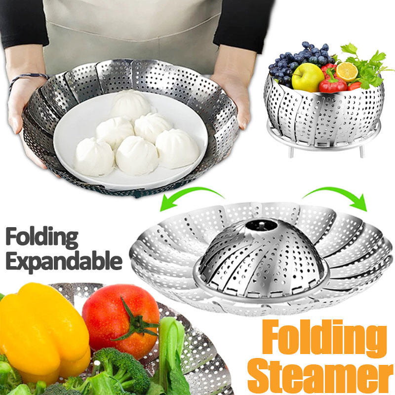 🔥Ship 24H🔥 Food Steamer Rack Stainless Steel Steamer Basket Retractable ...