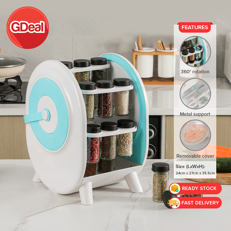 GDeal Rotating Ferris Wheel Glass Seasoning Spice Rack Jar Kitchen Storage Organizer With 18 ...