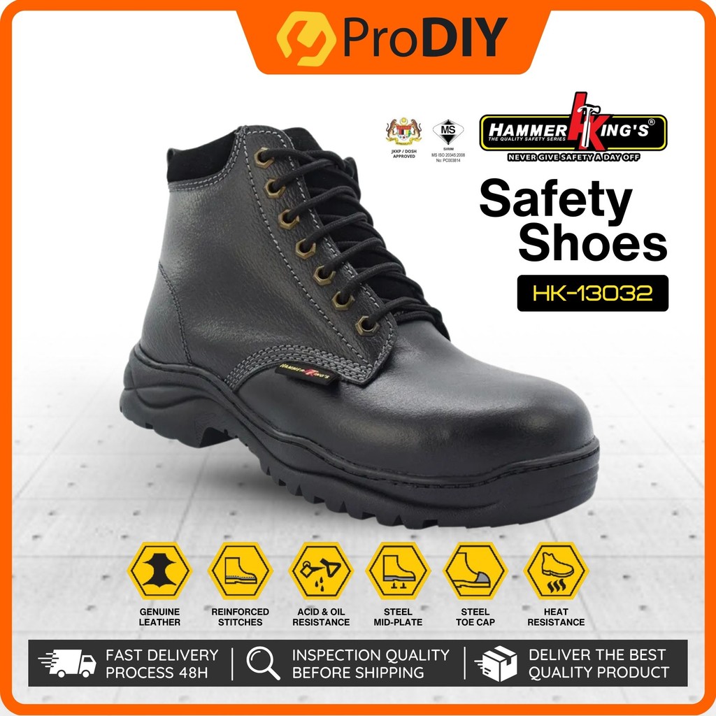 HAMMER KING'S HK-13032 Safety Shoes Steel Toe Cap Mid Cut Working Shoes Safety Boots Kasut ...