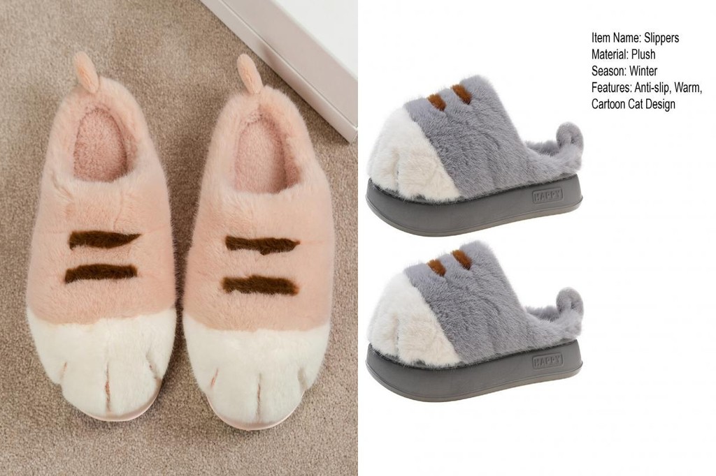 Fairystore| Indoor and Outdoor Cat Slippers Cat Slippers Cozy Cartoon ...