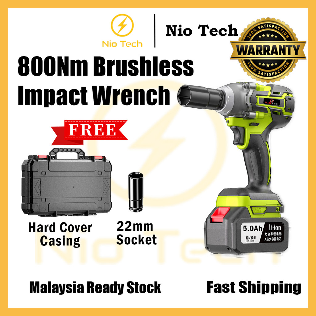 NioTech 800Nm Electric Cordless Impact Wrench Heavy Duty Brushless High ...