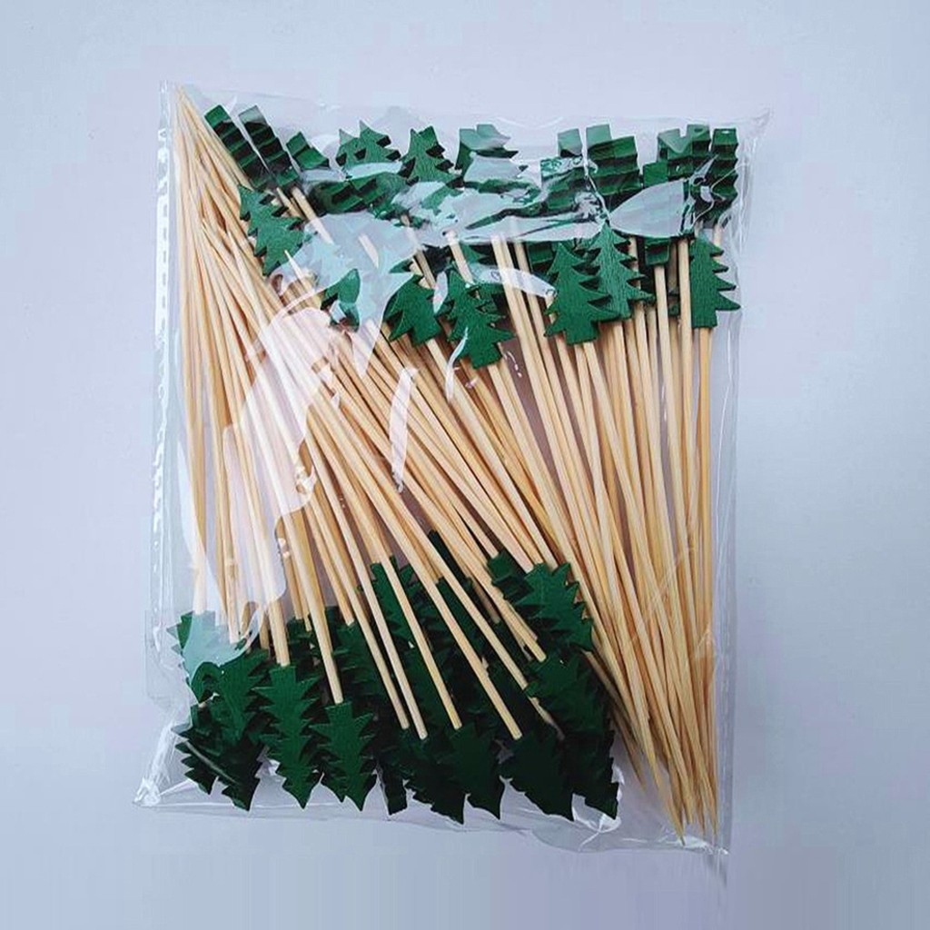 (LA)100Pcs Christmas Disposable Bamboo Skewers Santa Xmax Tree Fruit ...