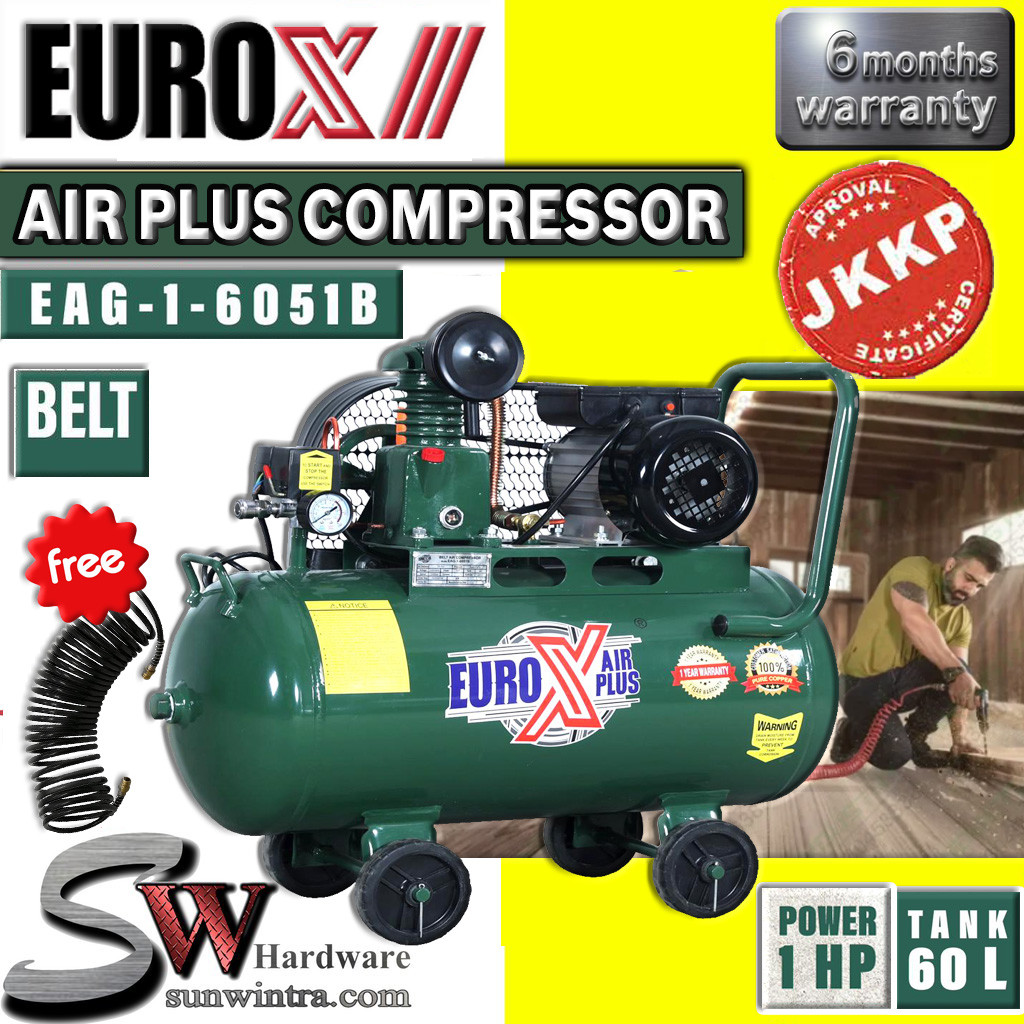 EUROX AIR PLUS AIR COMPRESSOR 1HP/60L/8 BAR /EAG-1-6051B - Heavy Duty ...