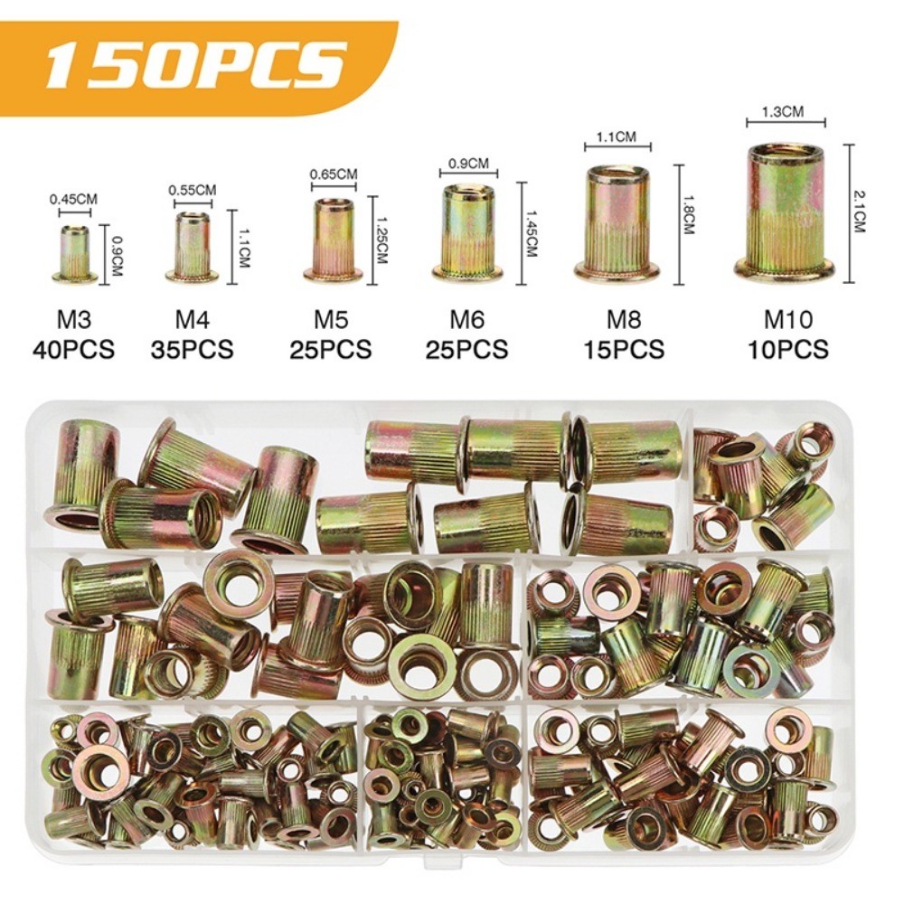 210/165PCS Rivet Nuts Carbon Steel M3 M4 M5 M6 M8 M10 M12 Flat Head ...