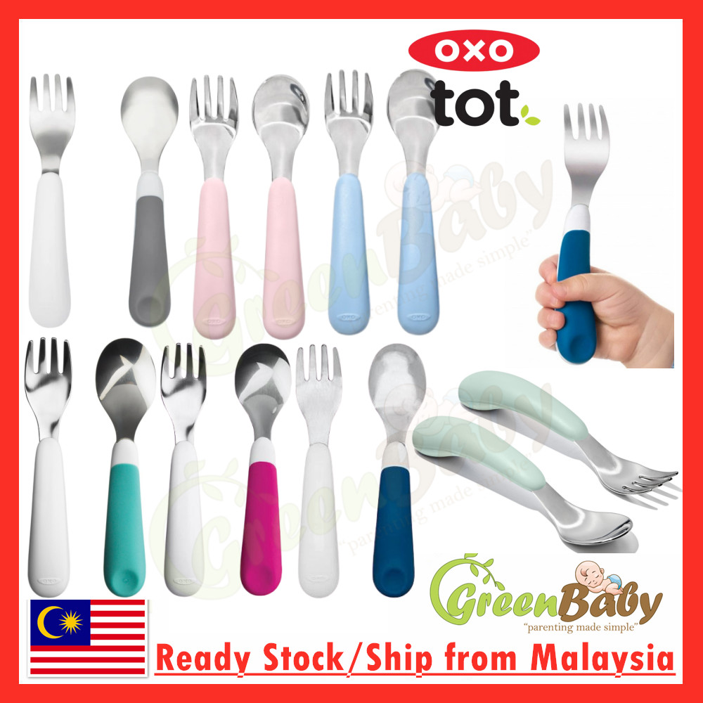 Oxo Tot Fork and Spoon Set Stainless Steel Baby Spoon Fork and Spoon Set | Shopee Malaysia