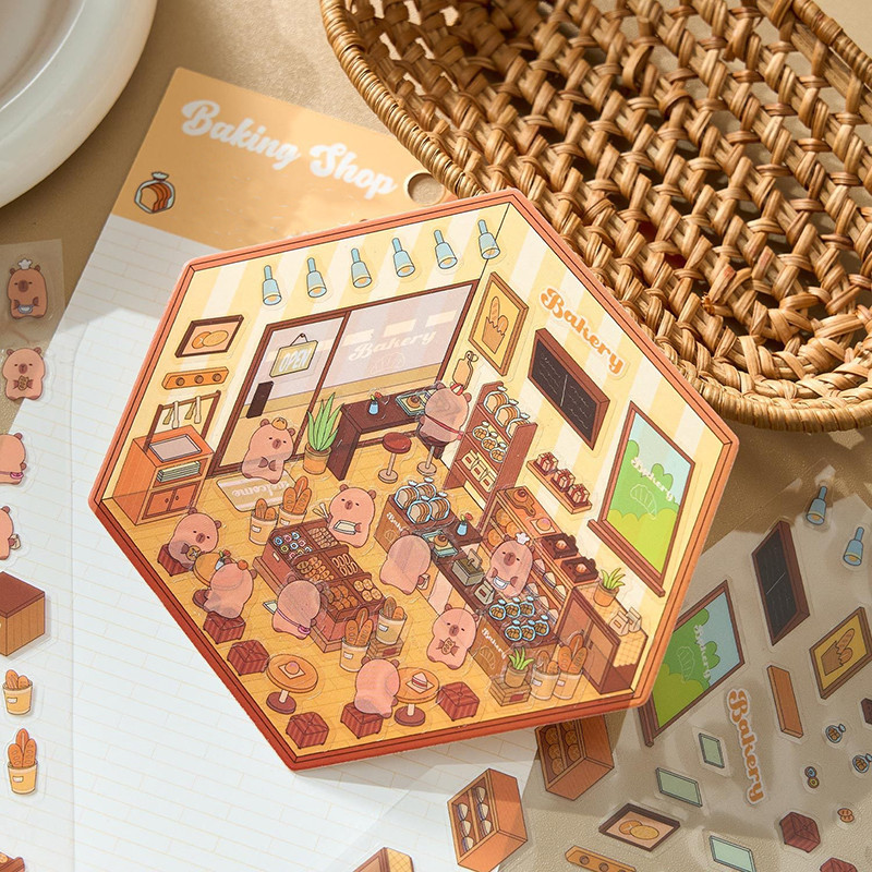 Cartoon Capybara Diary Miniature Scene 3D Landscaping Stickers DIY ...