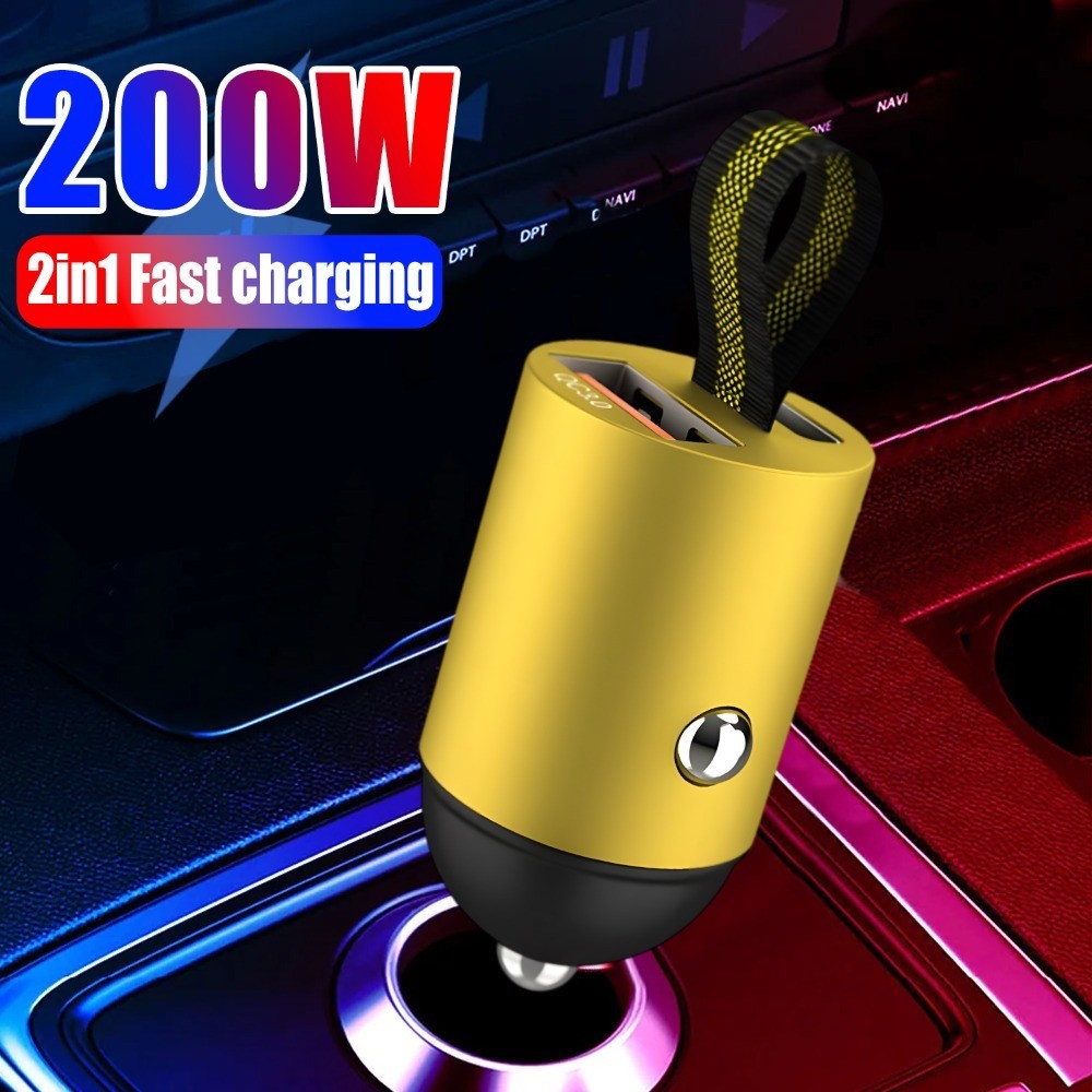 Universal 200W Fast Charging Mini Car USB Charger Dual Ports USB Type-C ...