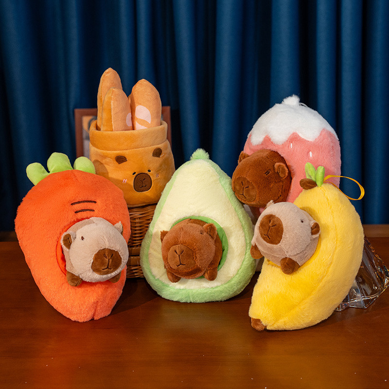 Kawaii Fruit Capybara Plush Toy Cute Avocado Carrot Strawberry Capybara ...