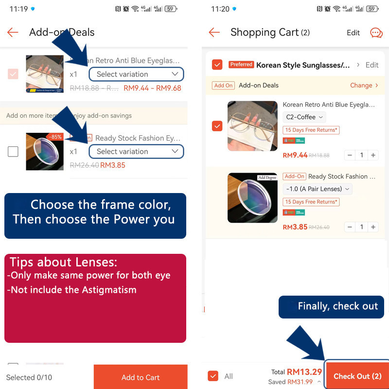 [Add-on deals] Eyewear Accessory Resin Glasses Cermin Mata for Men ...