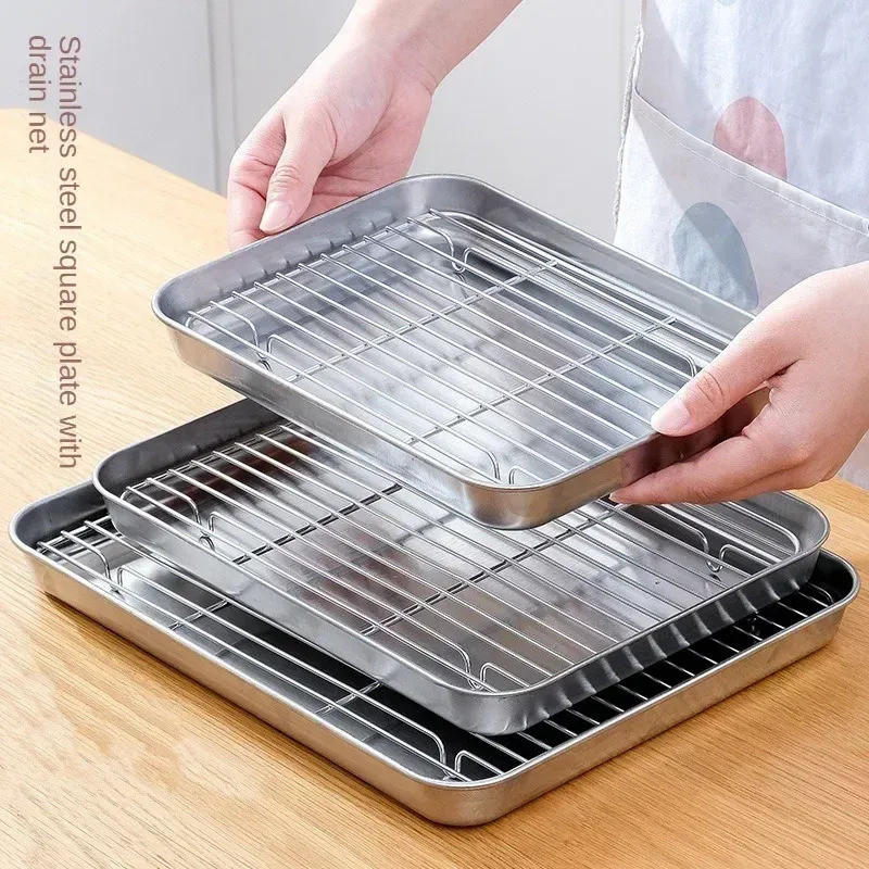 304 Stainless Steel Square Plate Drain Tray Oven Specific Barbecue Tray ...