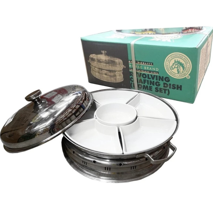 HORSE 53cm Stainless Steel Revolving Chafing Dish (Ceramic Dish) Buffet ...