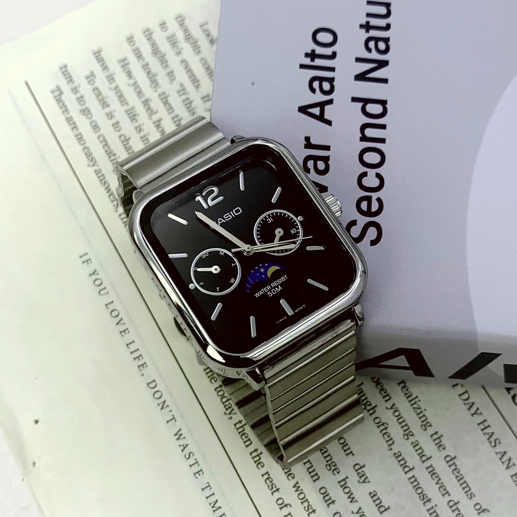 CASSIO Square Sun Moon Phase Display Trendy Fashion Leisure Business ...