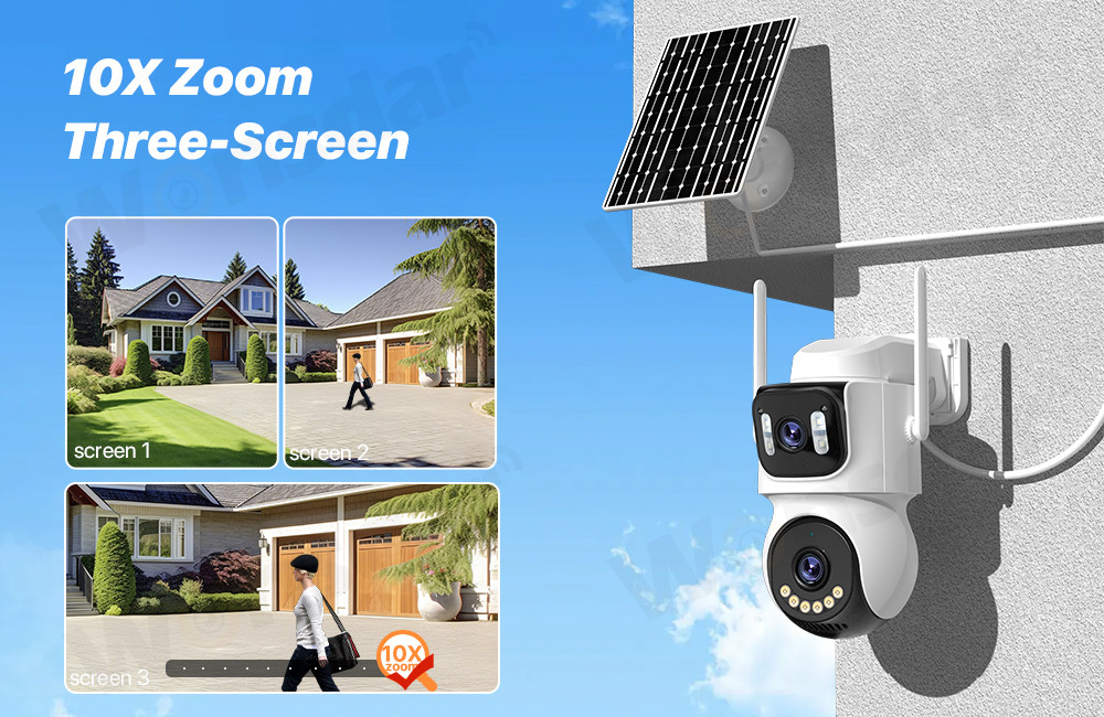 4G Sim Solar Camera 10X Zoom AOV 24 Hours Record Camera Outdoor Three ...