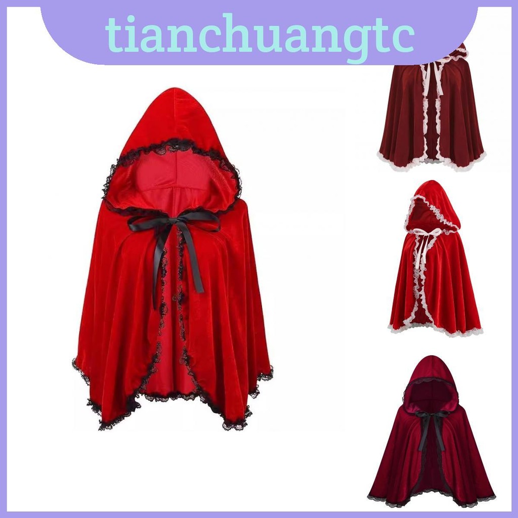 Burgundy Velvet Stylish Cloak With Ruffled Edges And Elegant Lace For ...