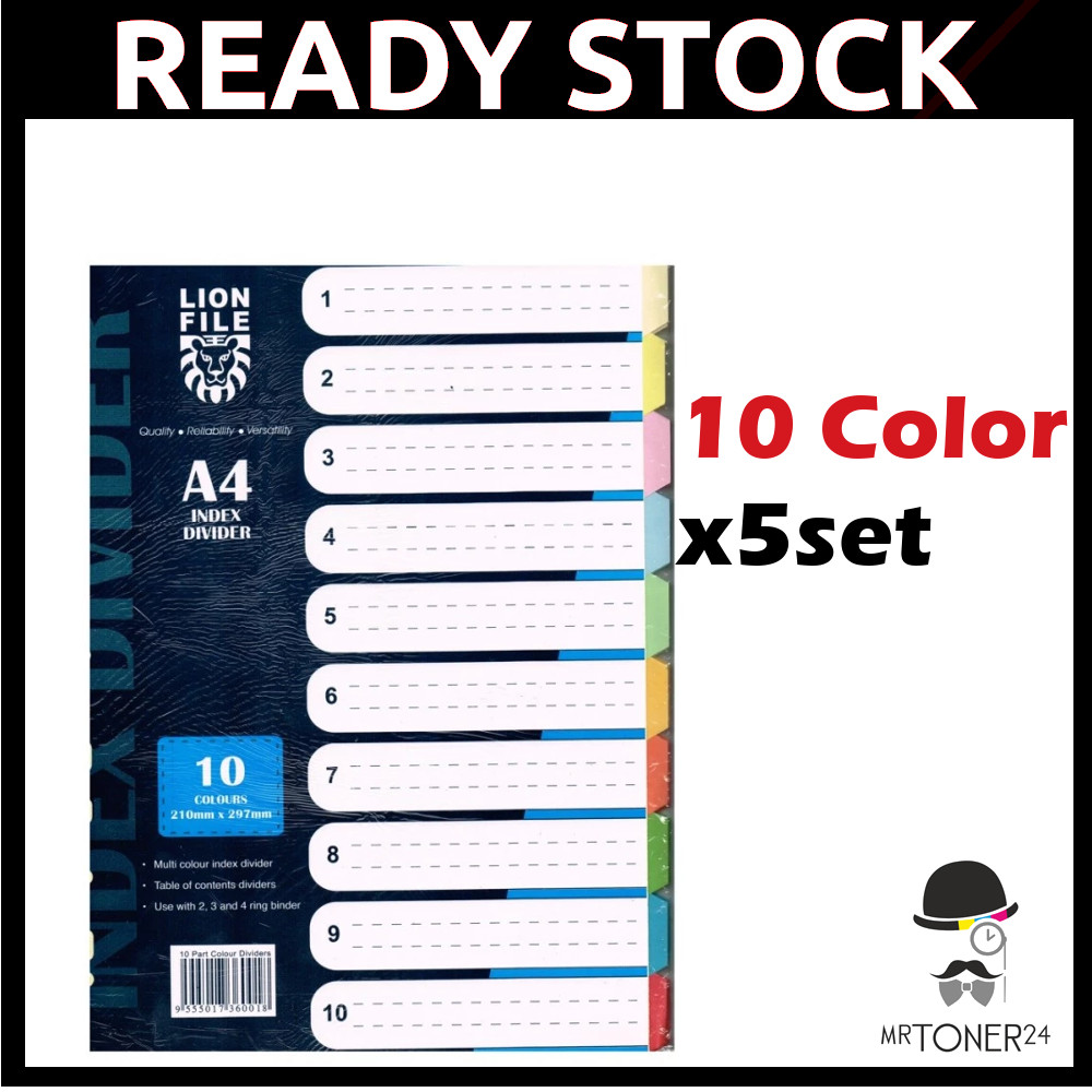 Paper A4 Color Index Divider File Filing Separator 10colour, 5sets of ...