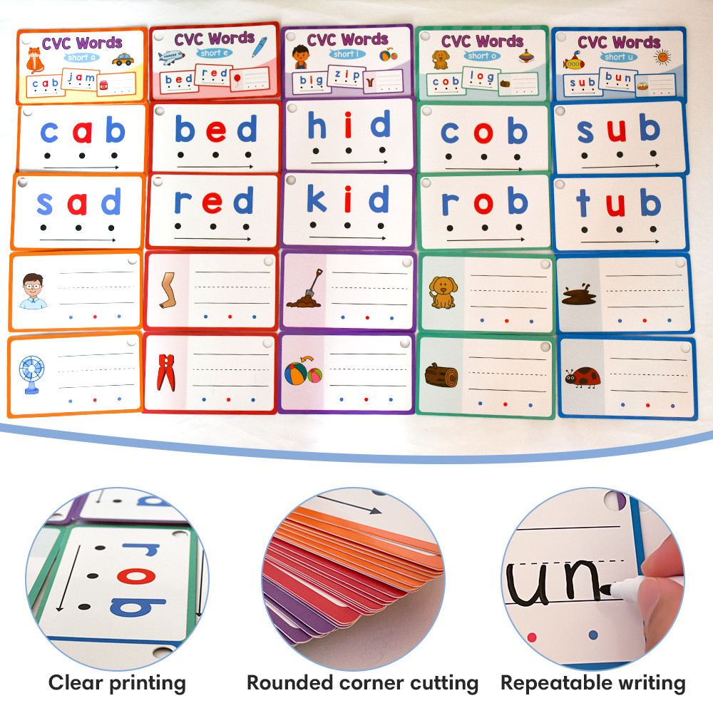 60 Cards English CVC Word Flashcard, 50 Words Phonics Reading Spelling ...
