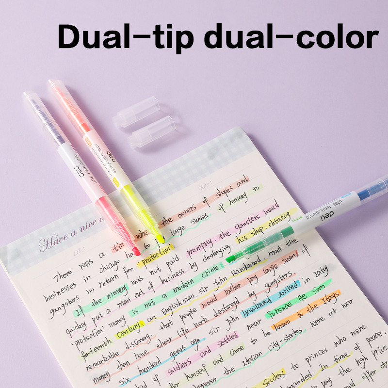 Deli Dual Tip Highlighter Set Textliner Pen Fluorescent Color School ...