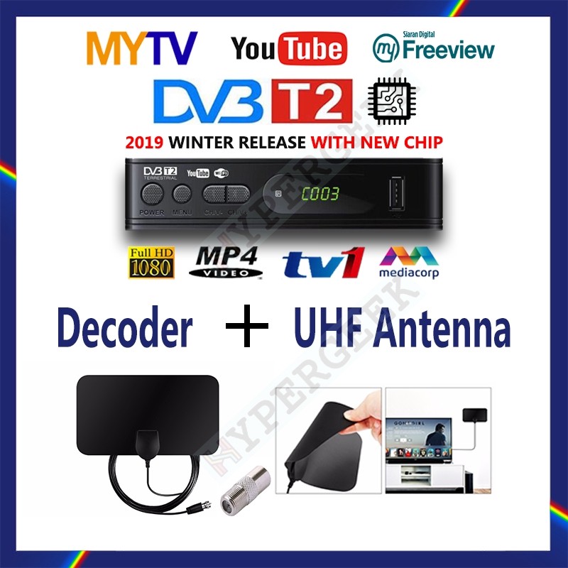 in stock Decoder + Antenna || DVB T2 DVBT2 MYTV Decoder MYfreeview MY ...