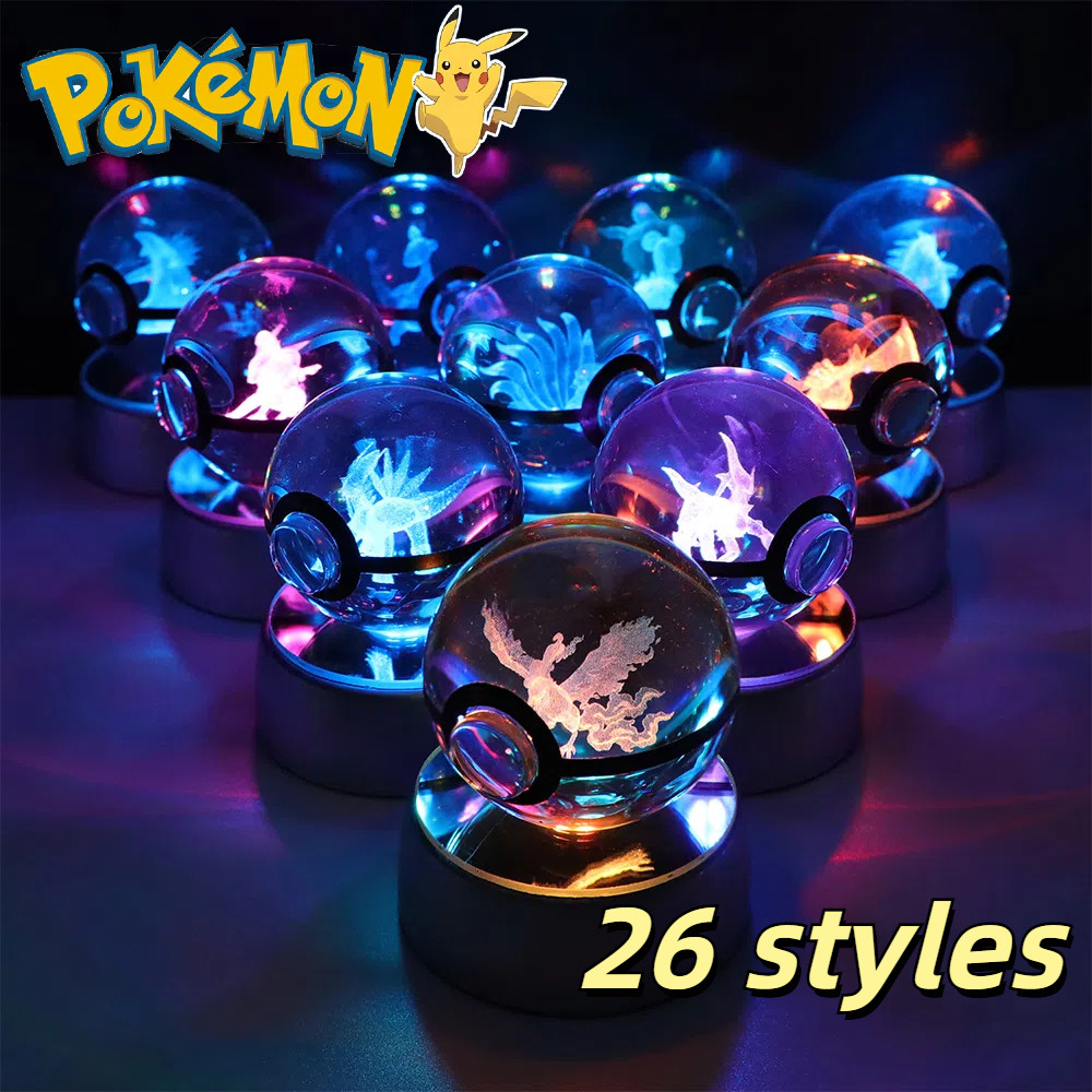 Pokemon Crystal Ball 3D Pikachu Gengar Mew Mewtwo Lamp Base Pokeball ...