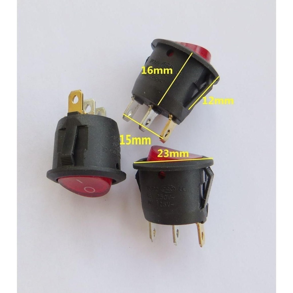 Round Rocker Switch KCD1-105 Red 3 Pins 2 Gears with Hole 20MM Tripod ...