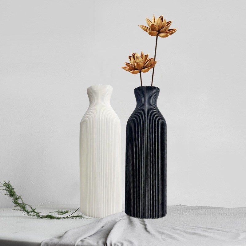 Minimalist Solid Color Vase 3D Printing Black White Vase Flowers Home ...