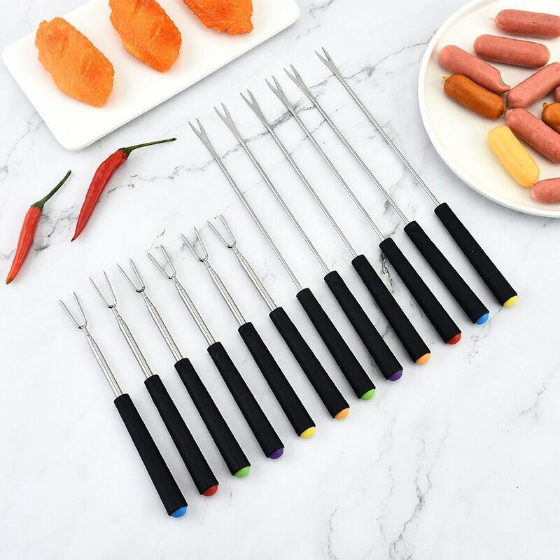 Kitchen Household Stainless Steel Retractable Hot Dog Corn Fork Food ...