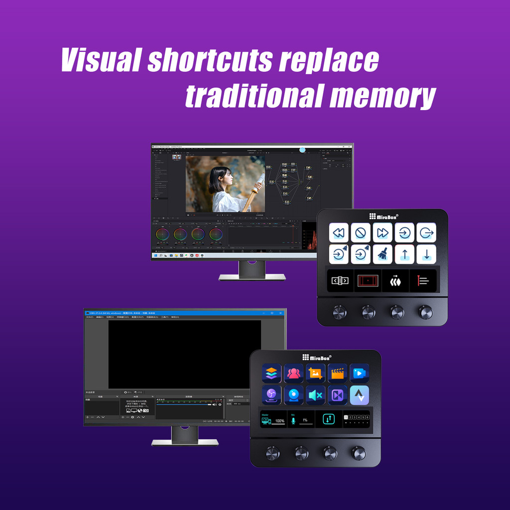 MBox N4 Stream Deck With Knob Mirabox StreamDeck LCD Button Live ...