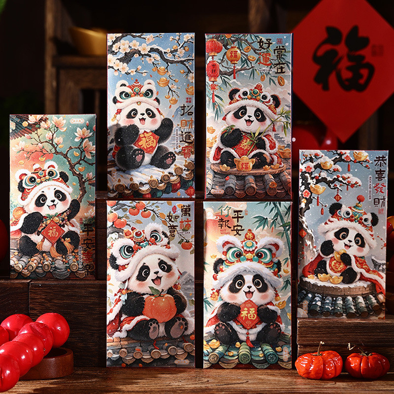6pcs Cartoon Panda Red Envelopes God of Wealth Money Packet Lovely New ...