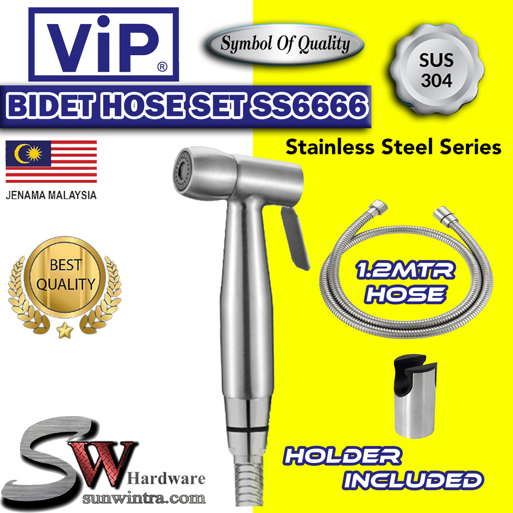 VIP SUS304 STAINLESS STEEL HAND BIDET SET WITH 1.2M HOSE BIDET SET #SS ...