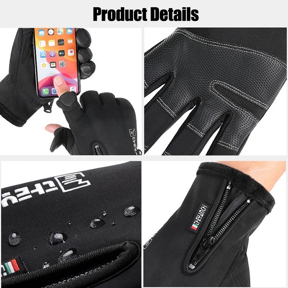 【NEW】Men Women Winter Warm Gloves Waterproof Windproof 2 Finger Flip ...