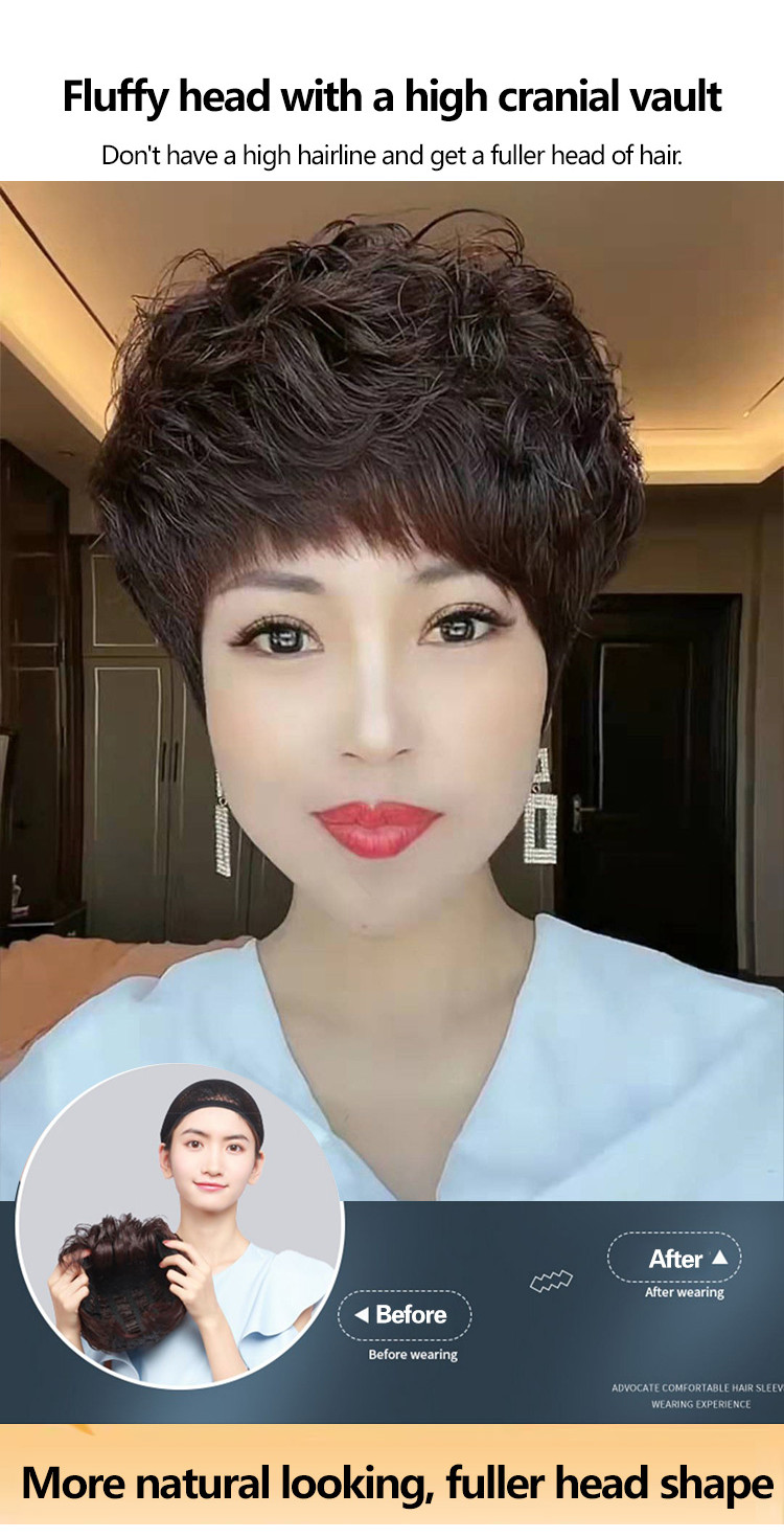 Smooth Wig Mom Wigs Hair Blocking Wear Static-free Fluffy Age-defying ...