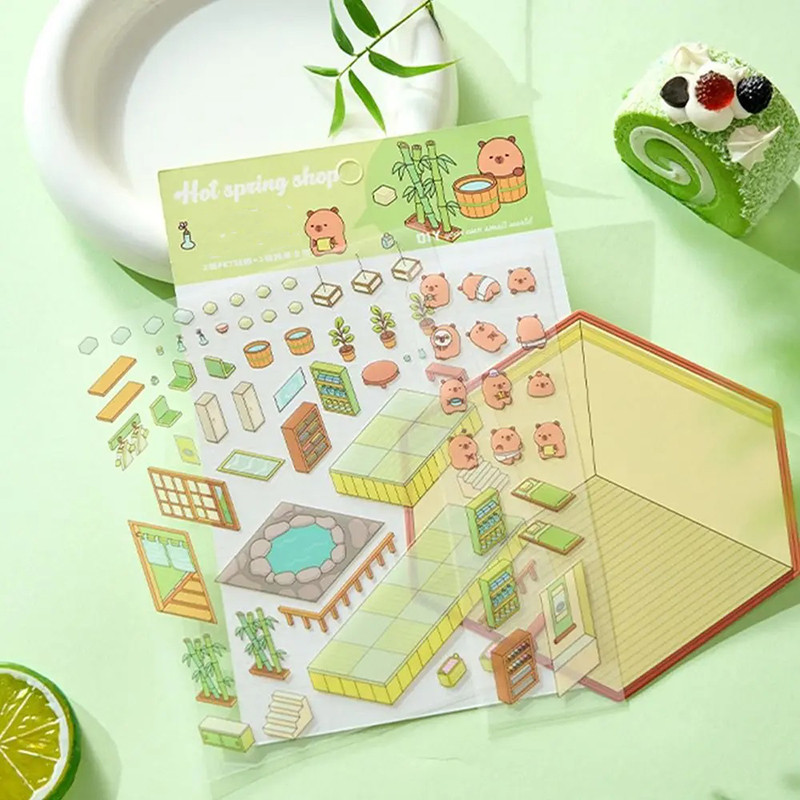 Cartoon Capybara Diary Miniature Scene 3D Landscaping Stickers DIY ...