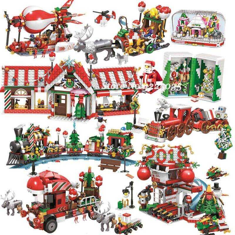 Christmas Train Winter Village House Santa Gift Set Building Blocks ...