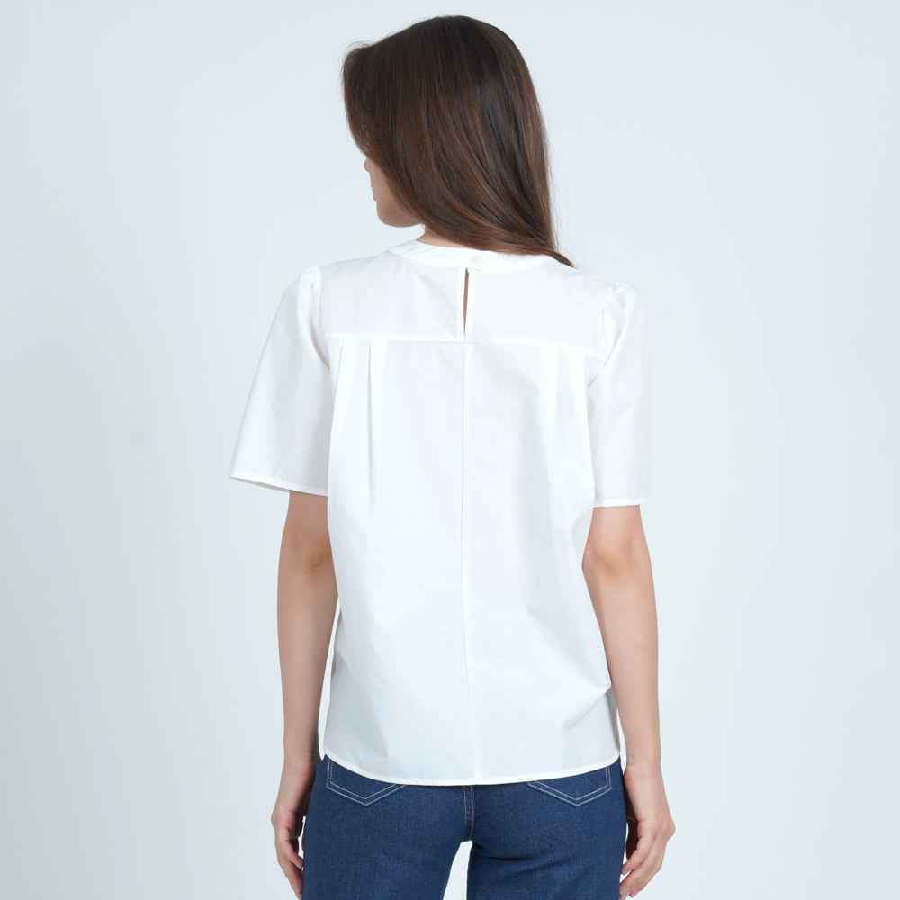 Nicole Round Neckline, Short Sleeve Blouse with Uneven Hemline (3 Color ...