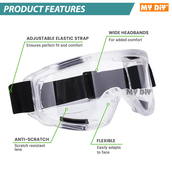 ADJUSTABLE PVC CLEAR EYES PROTECTIVE SAFETY GOGGLES ANTI FOG, CLEAR ...