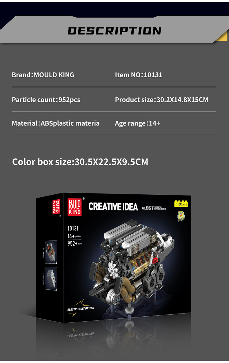 Mould King 10131 Creator Expert BGT Motorised W16 Engine Building Set ...