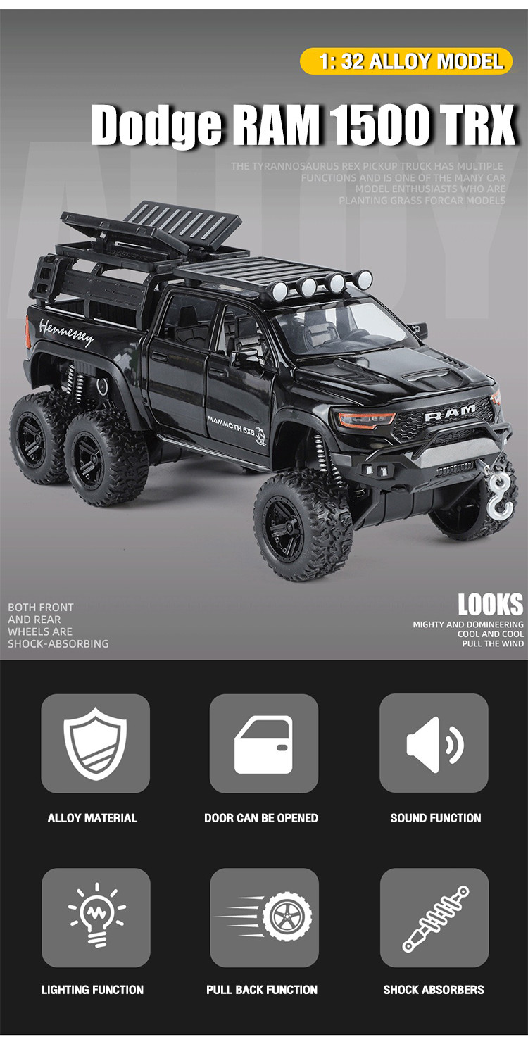 KLT 1:32 Dodge Ram Mammoth off-road 6*6 Diecast Model Car Alloy Cars ...