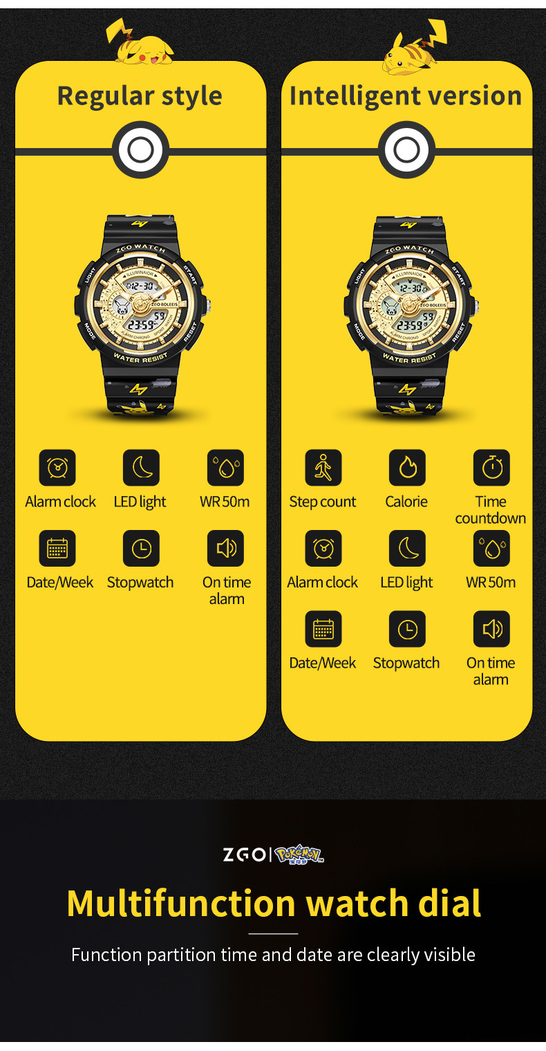ZGO x Pokemon Pikachu Student Children's Watch Sports Waterproof ...